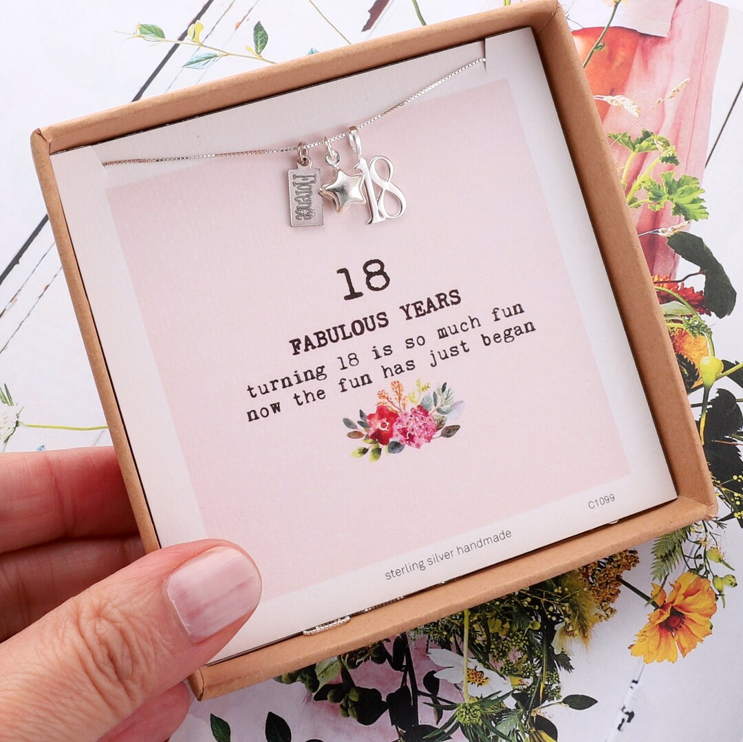 Sterling Silver Personalised Necklace for 18th Birthday / Number 18 ...
