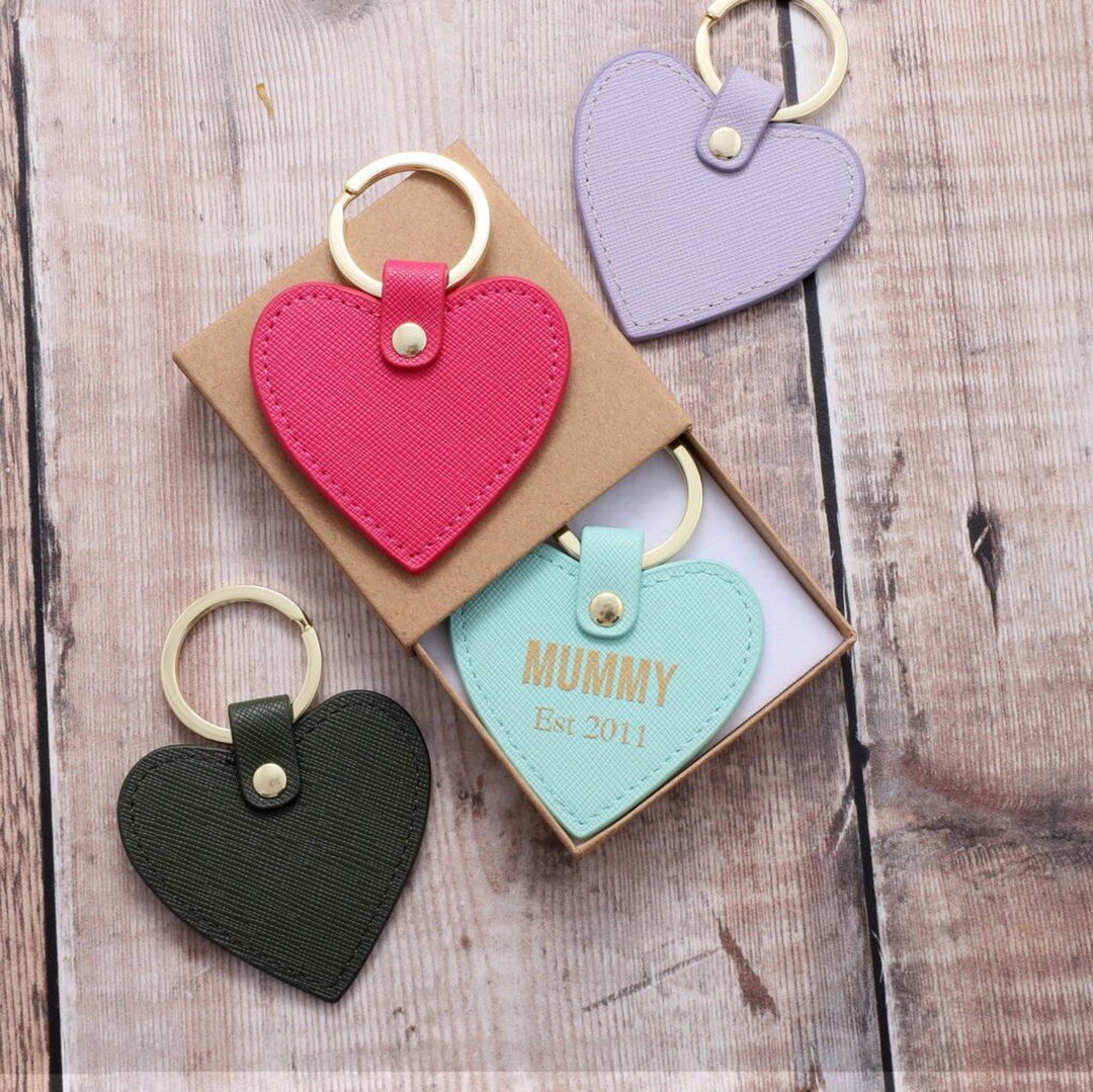 Personalised Real Leather Key Ring for Mummy / Heart Shaped Key Ring ...
