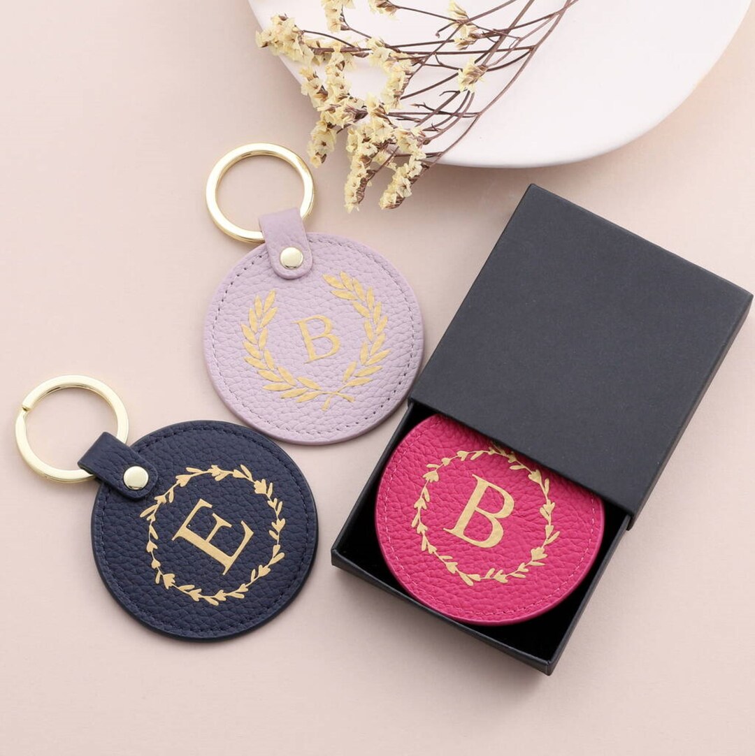 Personalised Initial Leather Round Key Ring / Handmade Initial Key Ring ...