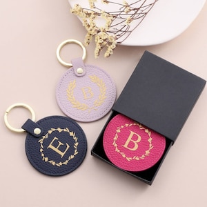 Personalised Initial Leather Round Key Ring / Handmade Initial Key Ring ...
