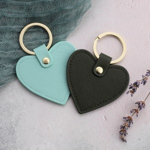 Personalised Heart Shape Leather Key Ring / Personalised Initial Key ...