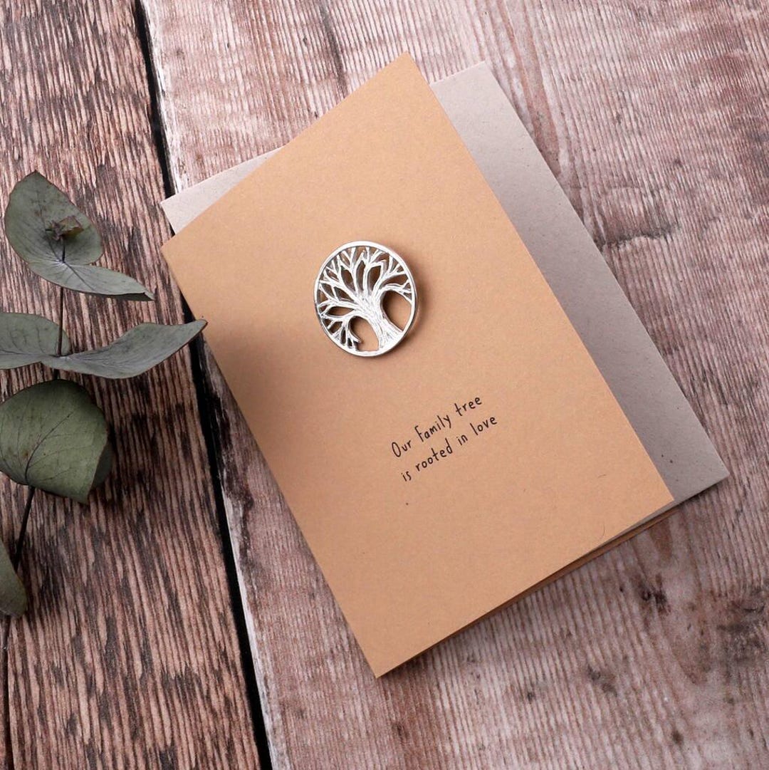 Handmade Family Tree Pewter Token / Handmade Family Tree Card ...