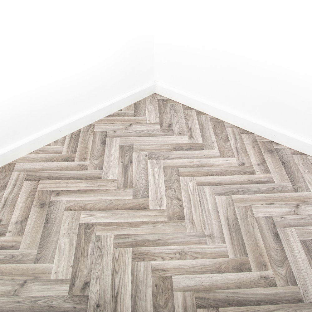 Herringbone Style Vinyl Lino Roll Flooring 2m & 4m Width Modern Kitchen ...