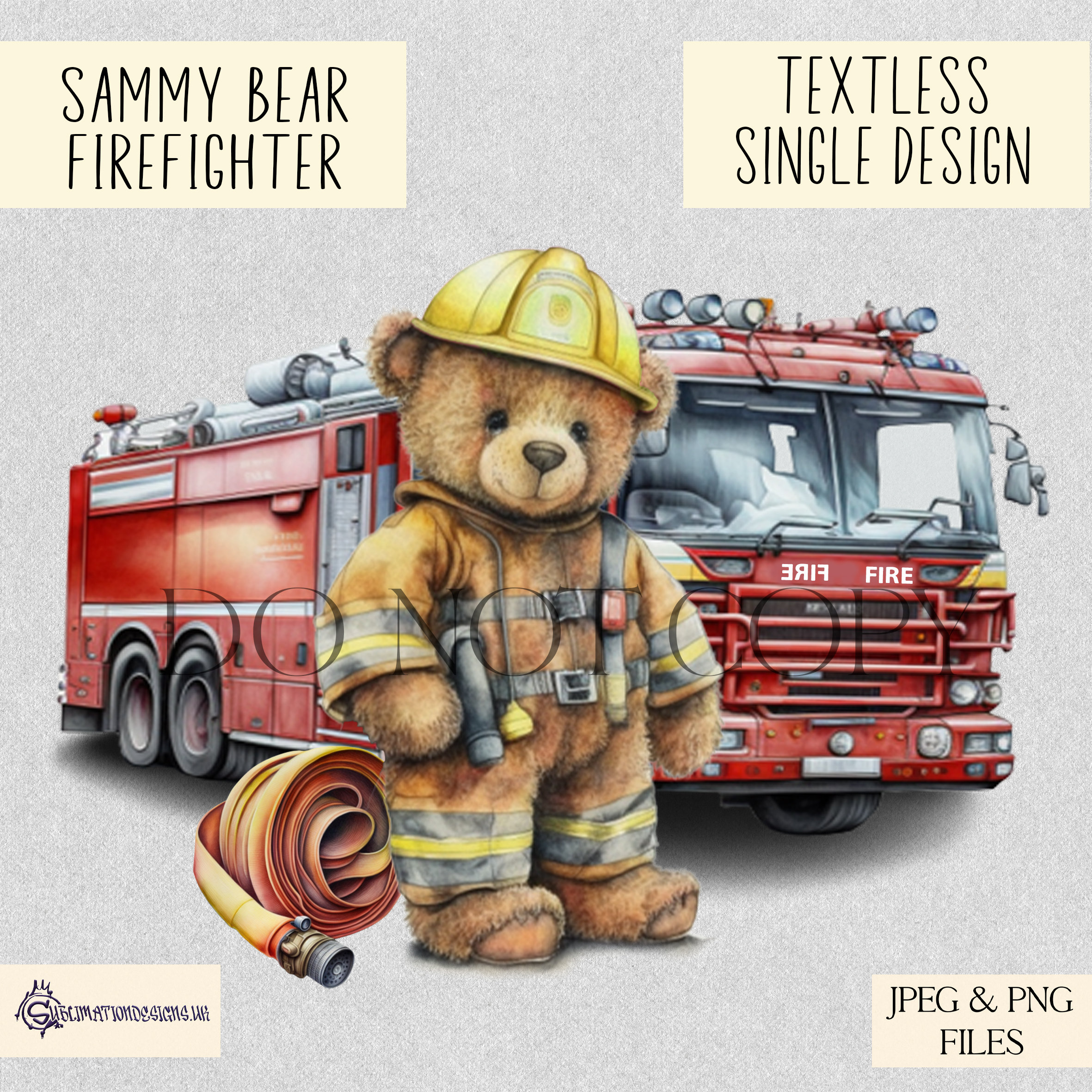 Firefighter Themed Teddy Bear Illustration With UK Fire Engine - Etsy UK