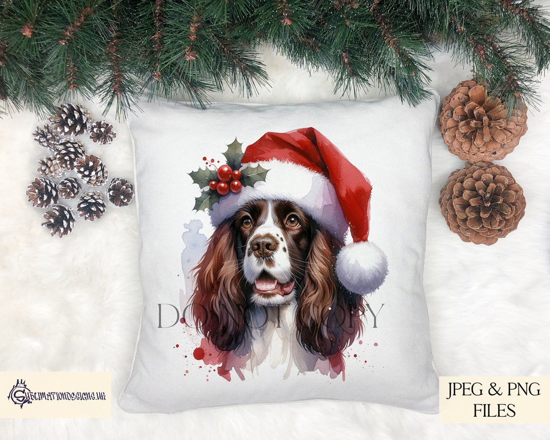 Springer Spaniel Christmas Designs: Watercolor Dog With Santa Hat (JPEG ...