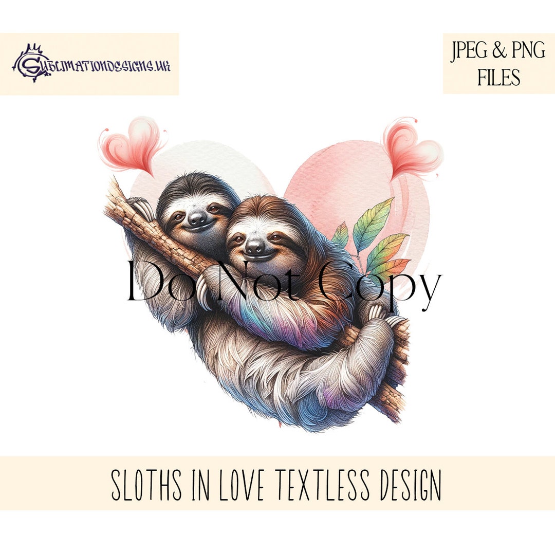 Sloths in Love Sublimation Design, Valentine's Designs for Instant ...