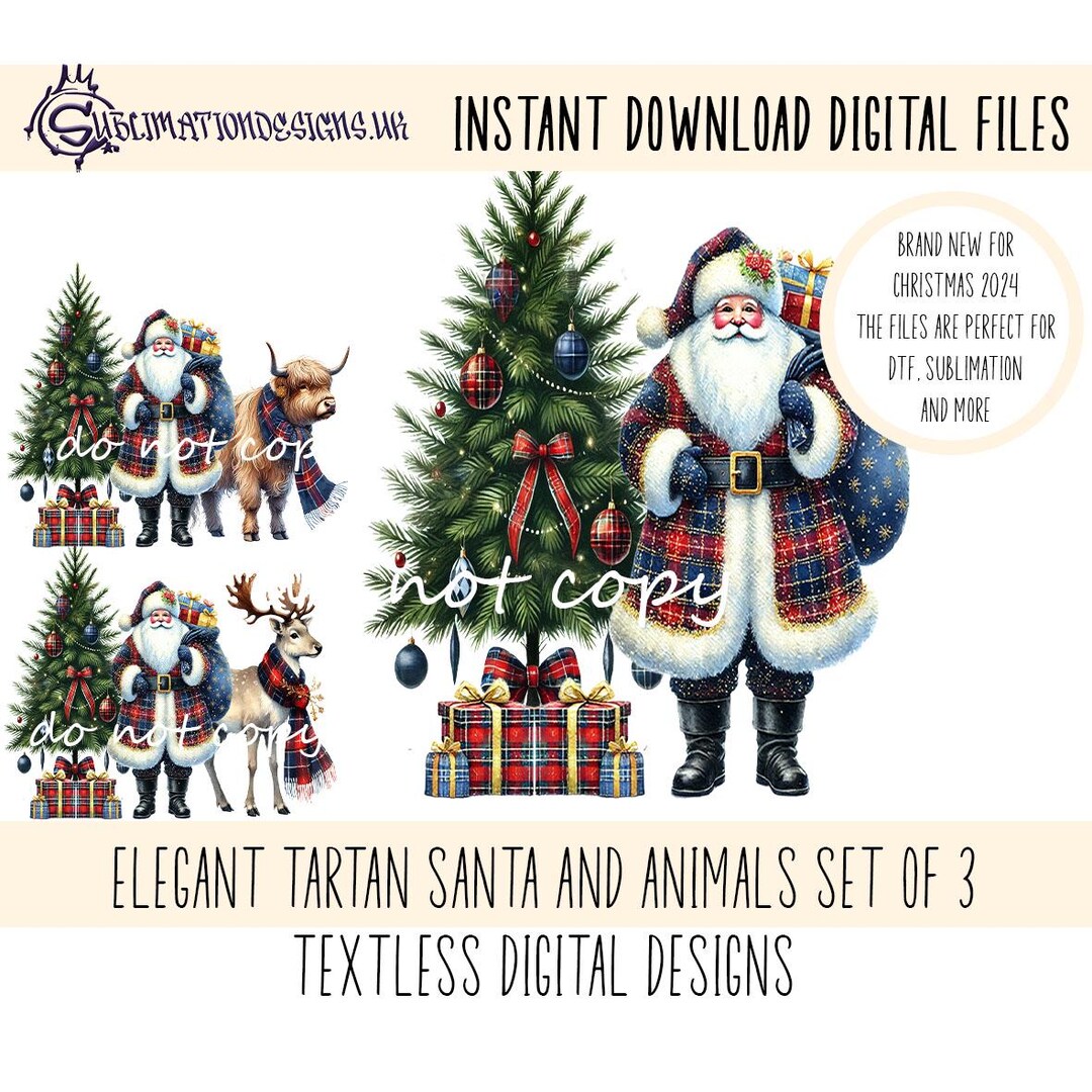 Elegant Christmas Tartan Santa Design , Christmas Sublimation Design in ...
