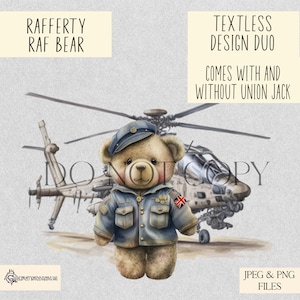 RAF Themed Teddy Bear Illustration With Helicopter Version 1 ...