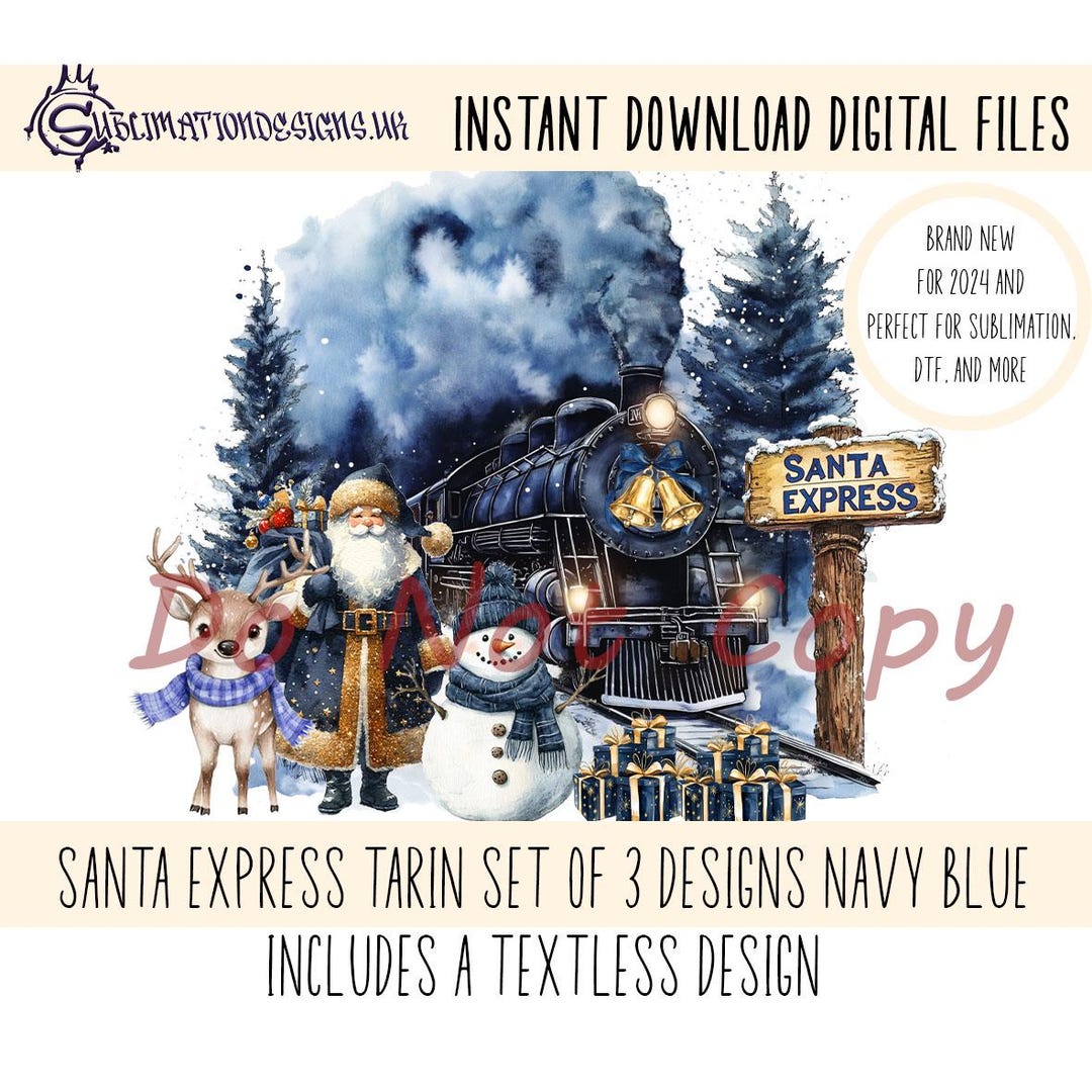 Navy Blue Santa Express Train Sublimation Design – Christmas PNG ...