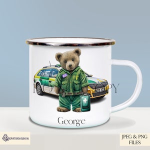Paramedic Themed Teddy Bear Illustration With Ambulance Car Personalize ...