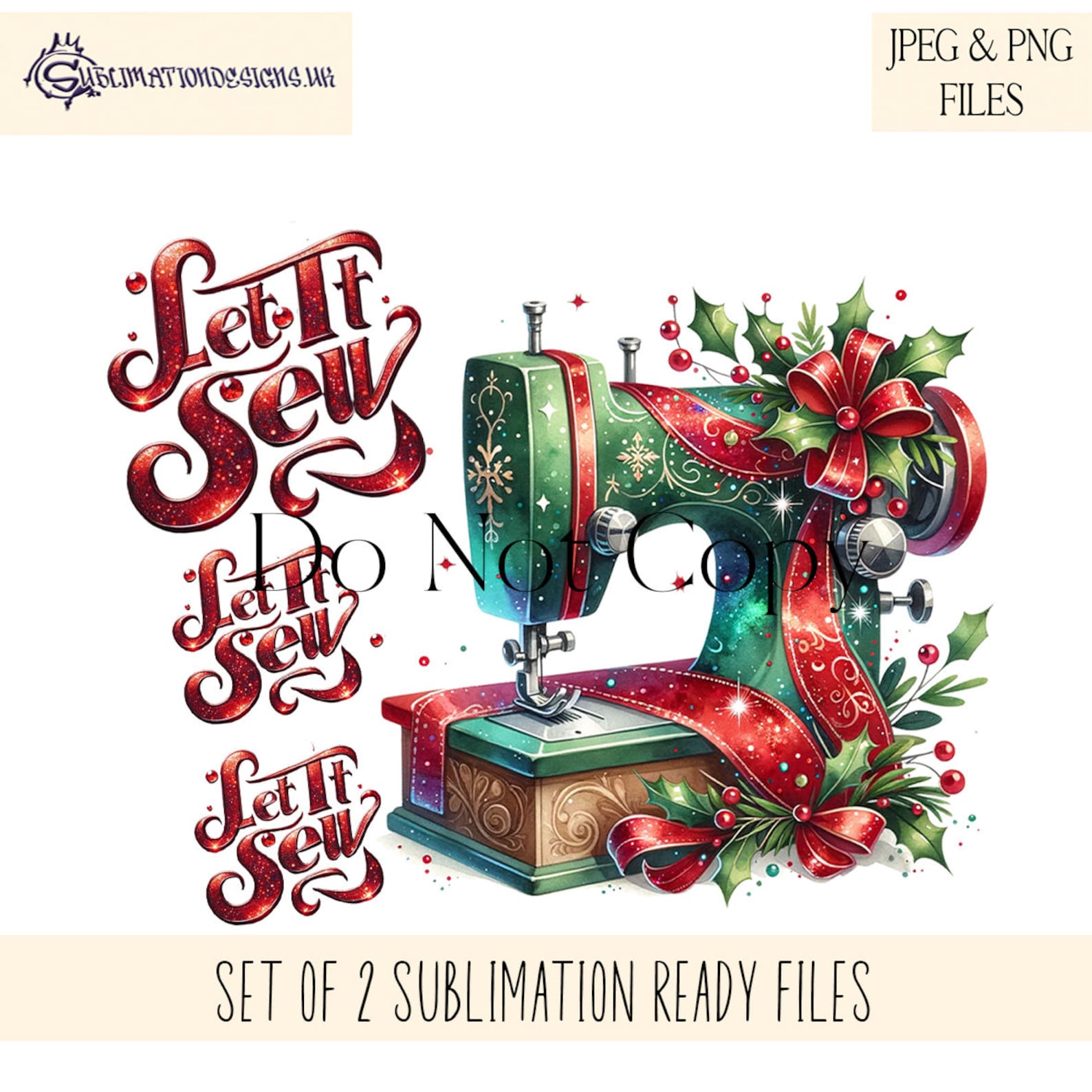 Christmas Sewing Machine Sublimation Designs: Red & Green (JPEG, PNG ...