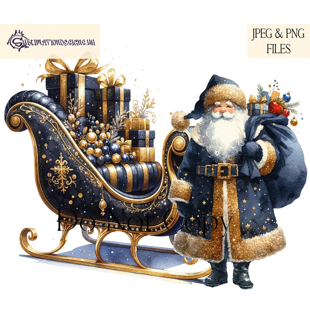 Elegant Christmas Sleigh Design Navy and Gold, Christmas Sublimation ...