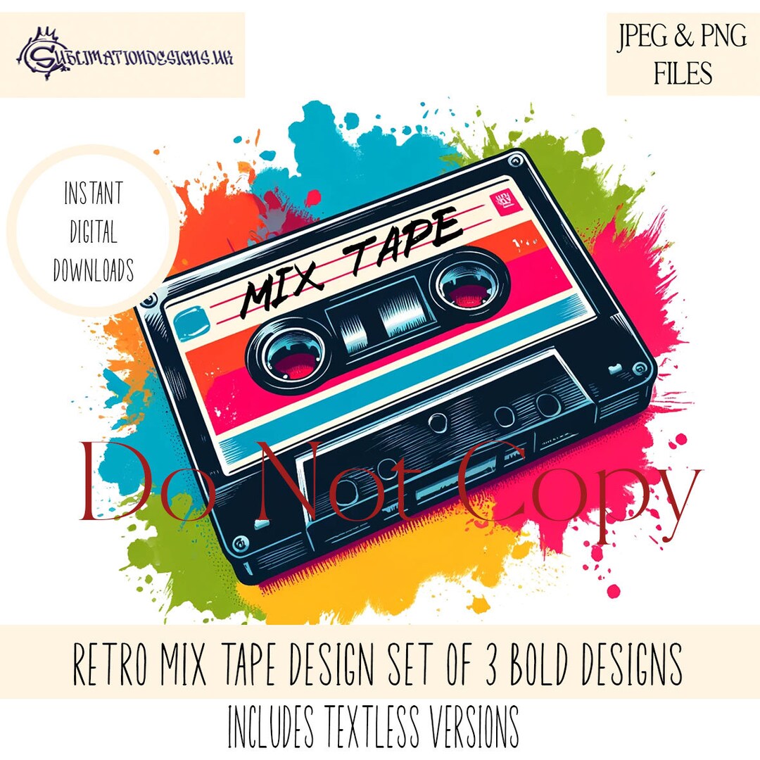 Retro Mixtape Sublimation Design | 80s Theme, Paint Splash (JPEG, PNG ...
