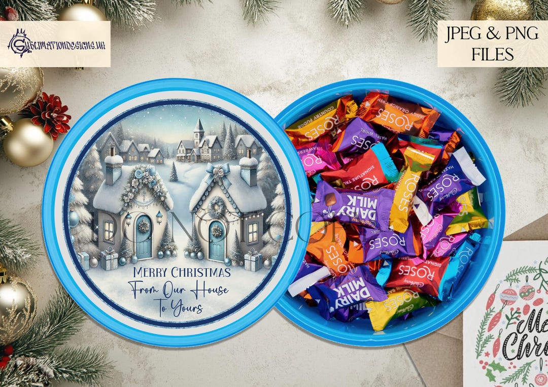 Elegant Blue Winter Village Sweet Tub Topper Design Set of 2, Perfect ...