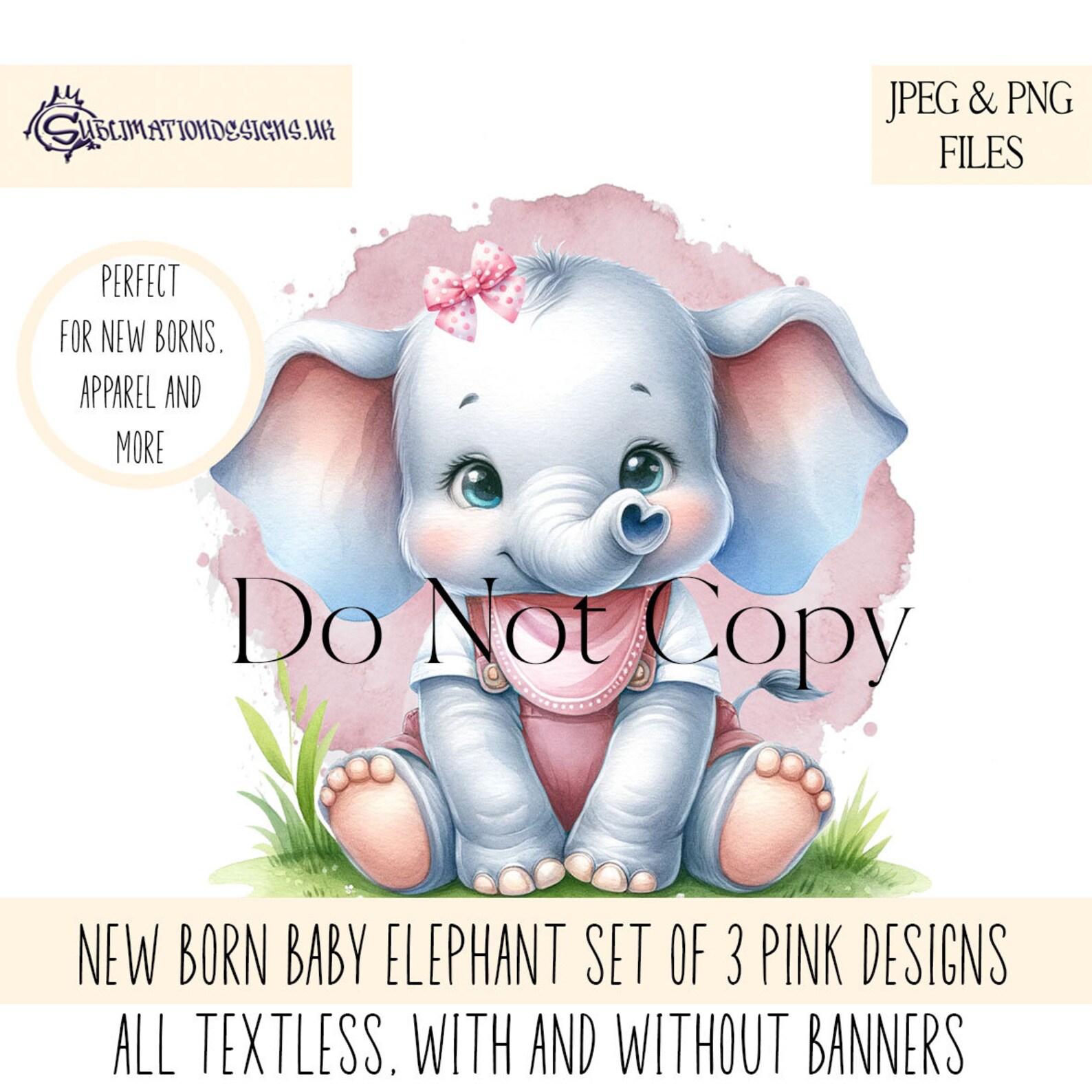 Baby Girl Elephant Clipart Set | Pink Nursery Decor (JPEG, PNG) - Etsy