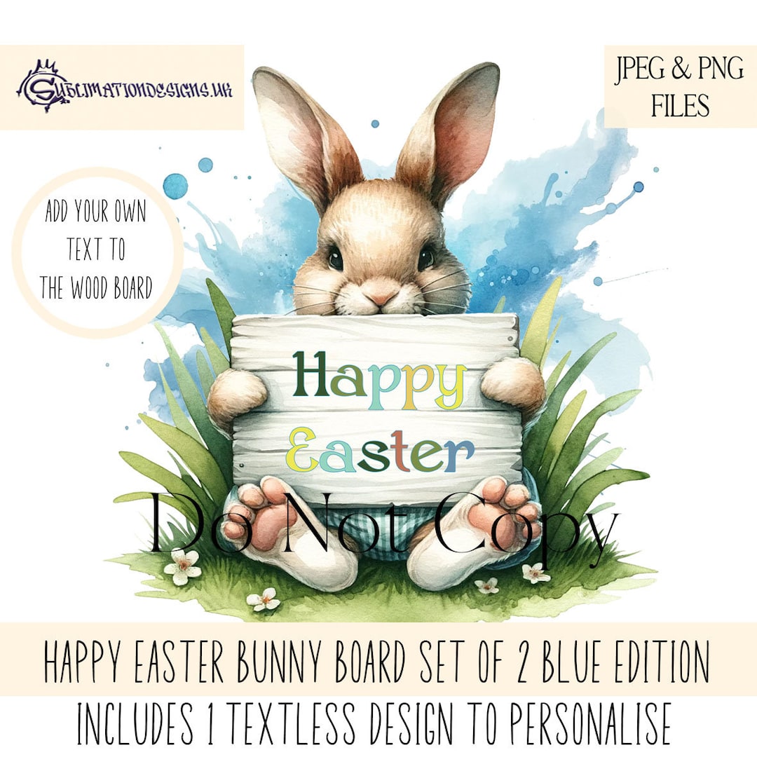 Easter Rabbit Holding Sign Design Set Blue Edition | Sublimation ...