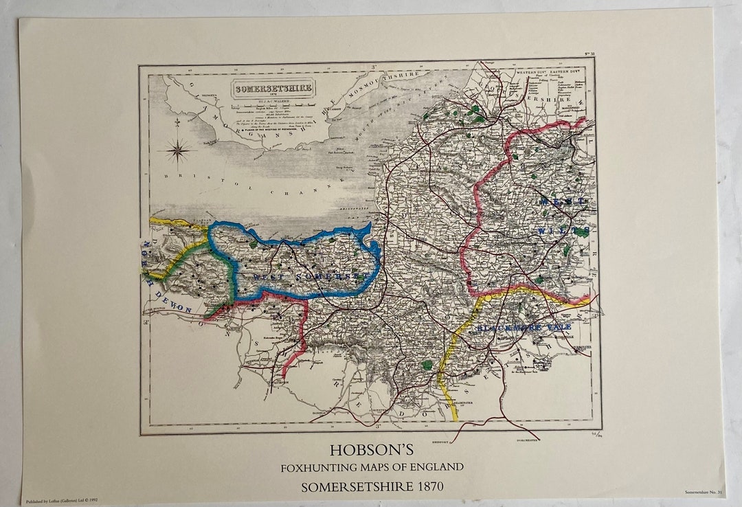 Somerset Foxhunting Map 1870 - West Somerset Hunt - 600x420mm Limited ...