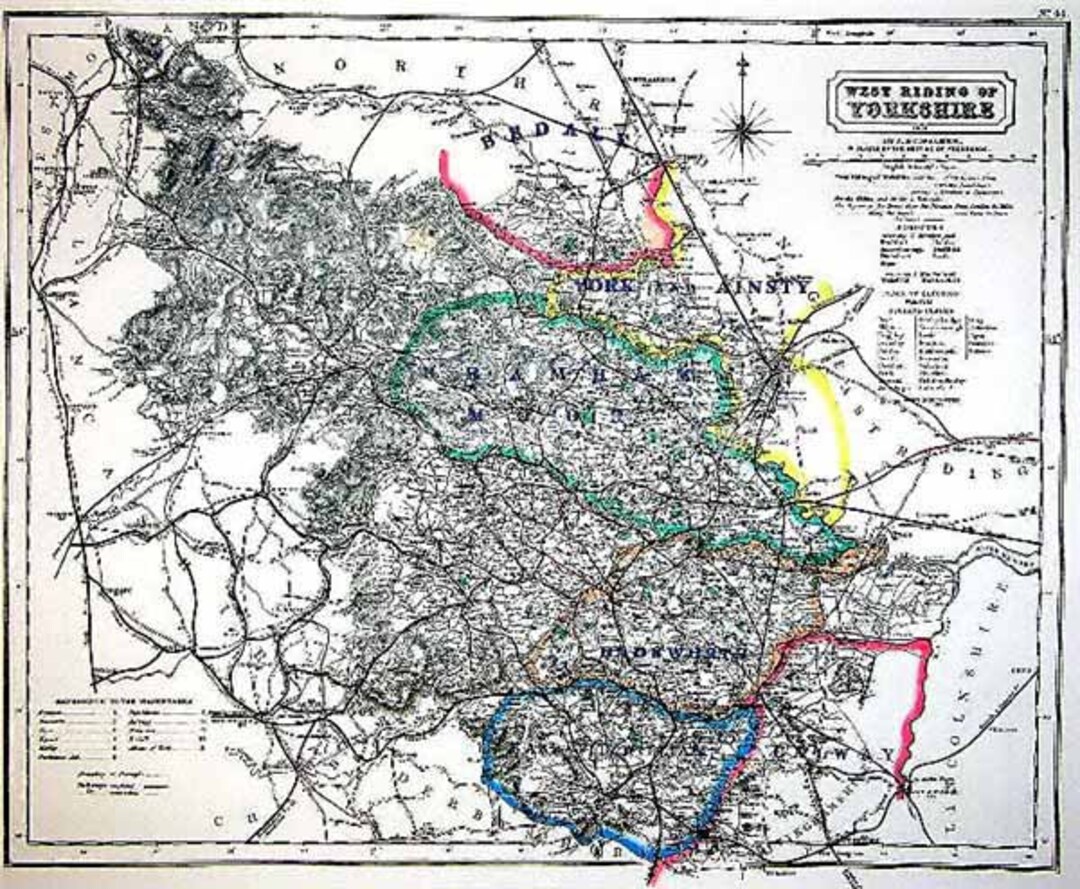 West Riding of Yorkshire Foxhunting Map 1870 - Bramham Moor, Badsworth ...