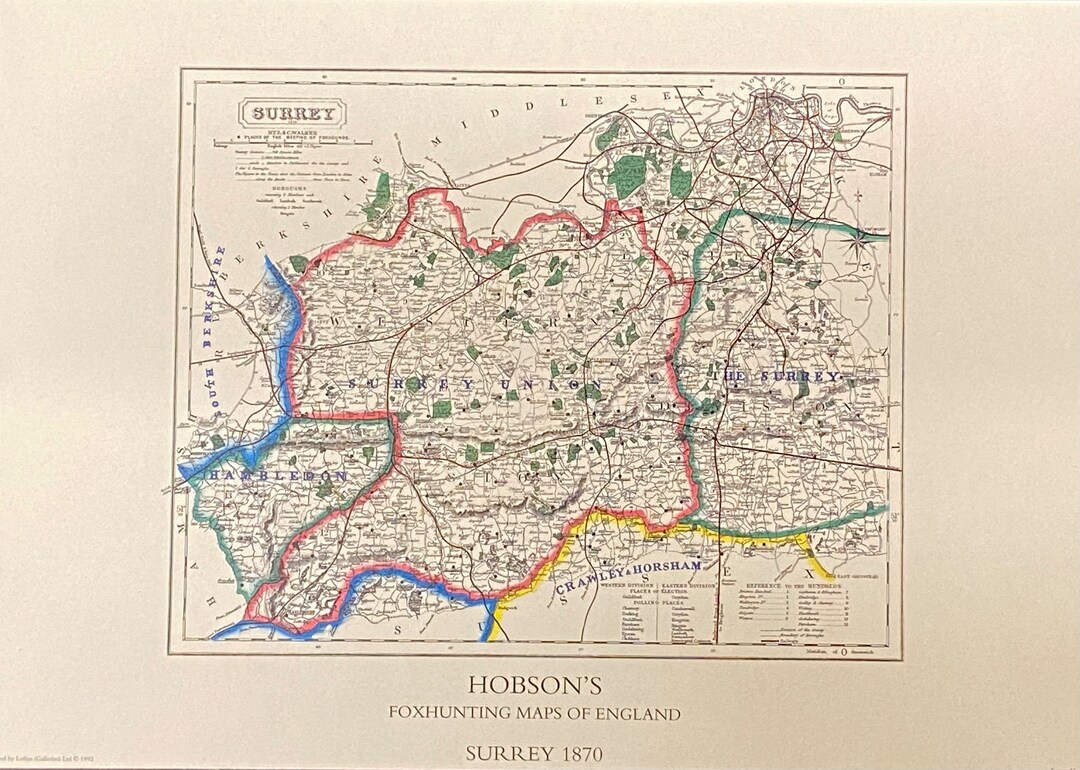 Surrey Foxhunting Map 1870 - Surrey & Burstow, the Surrey Union and ...