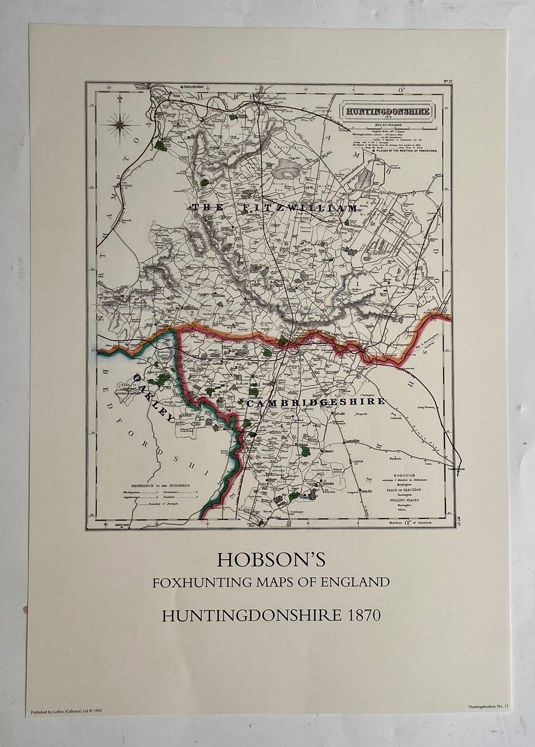 Huntingdonshire Foxhunting Map 1870 - Fitzwilliam Hunt - 600x420mm ...