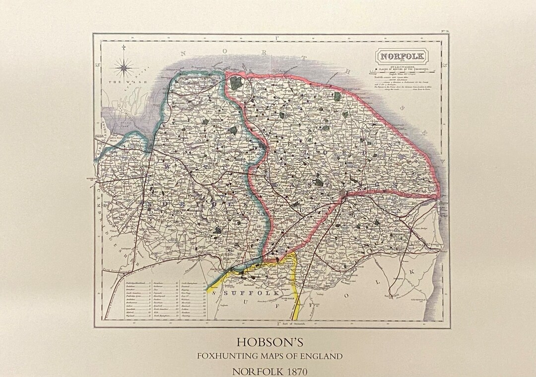 Norfolk Foxhunting Map 1870 - West Norfolk and Lord Hastings Hunts ...
