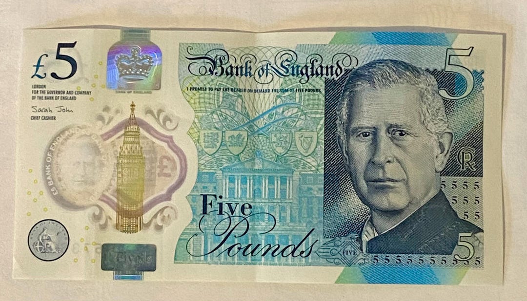 King Charles 5 Pound Note Mint Uncirculated. Issued 5 June 2024. Low ...