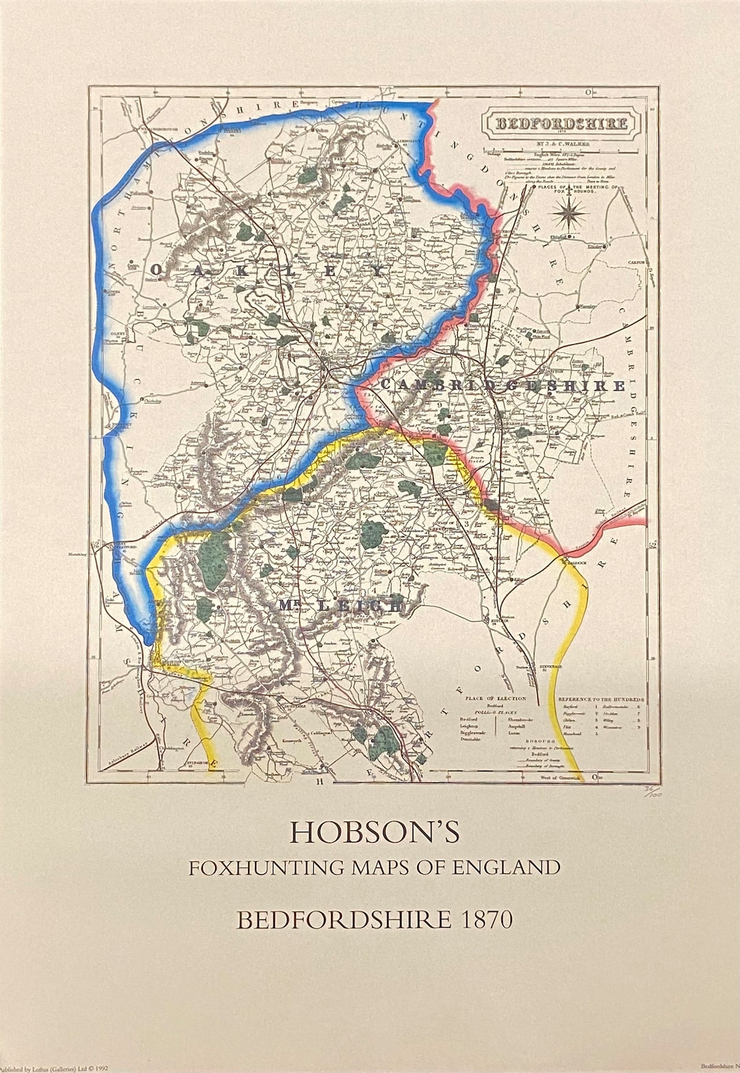 Bedfordshire Foxhunting Map 1870 - Oakley Hunt - 12x16ins Limited to ...