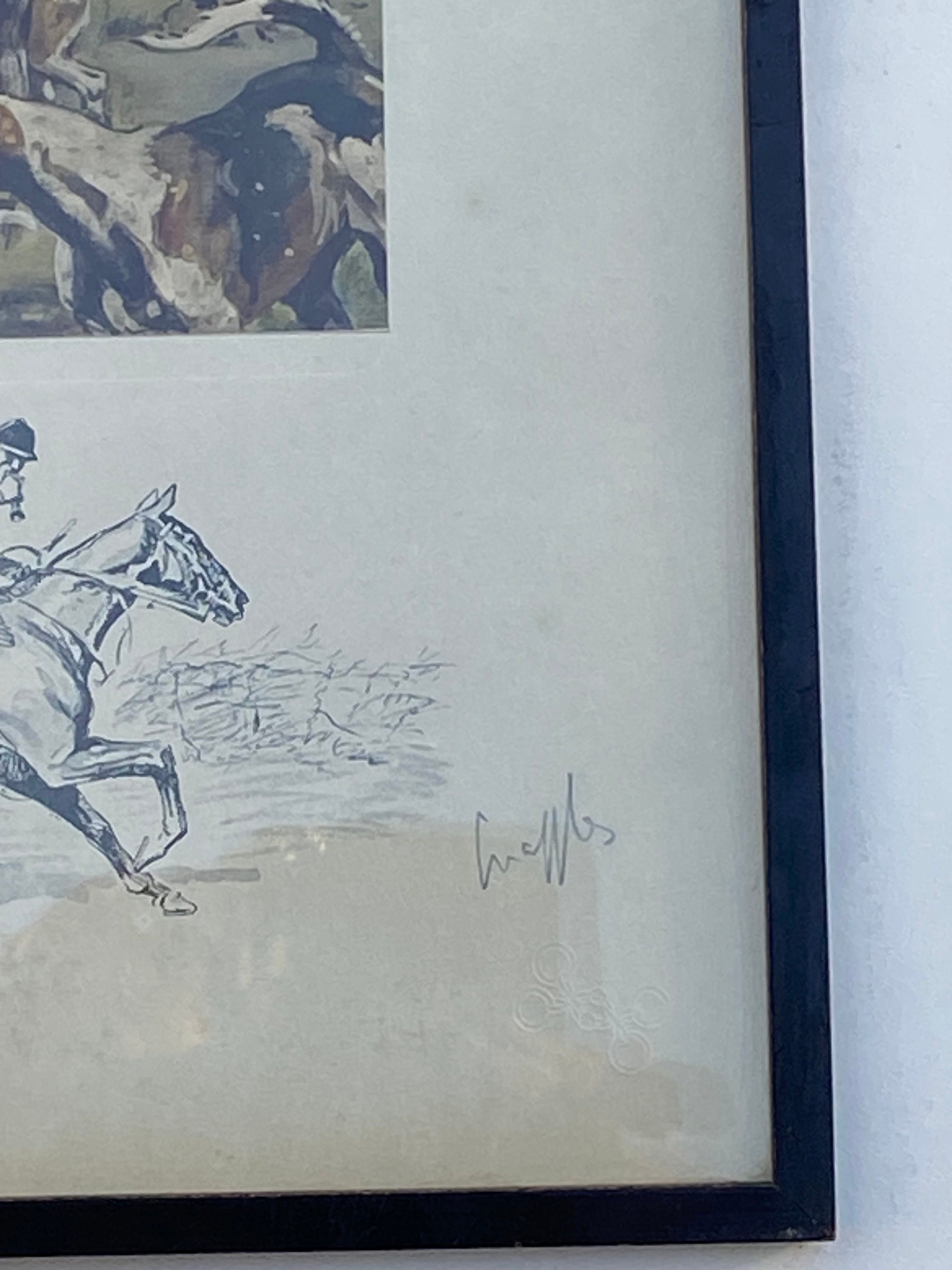 The Huntsman by Snaffles original print signed & Embossed c.1930 framed