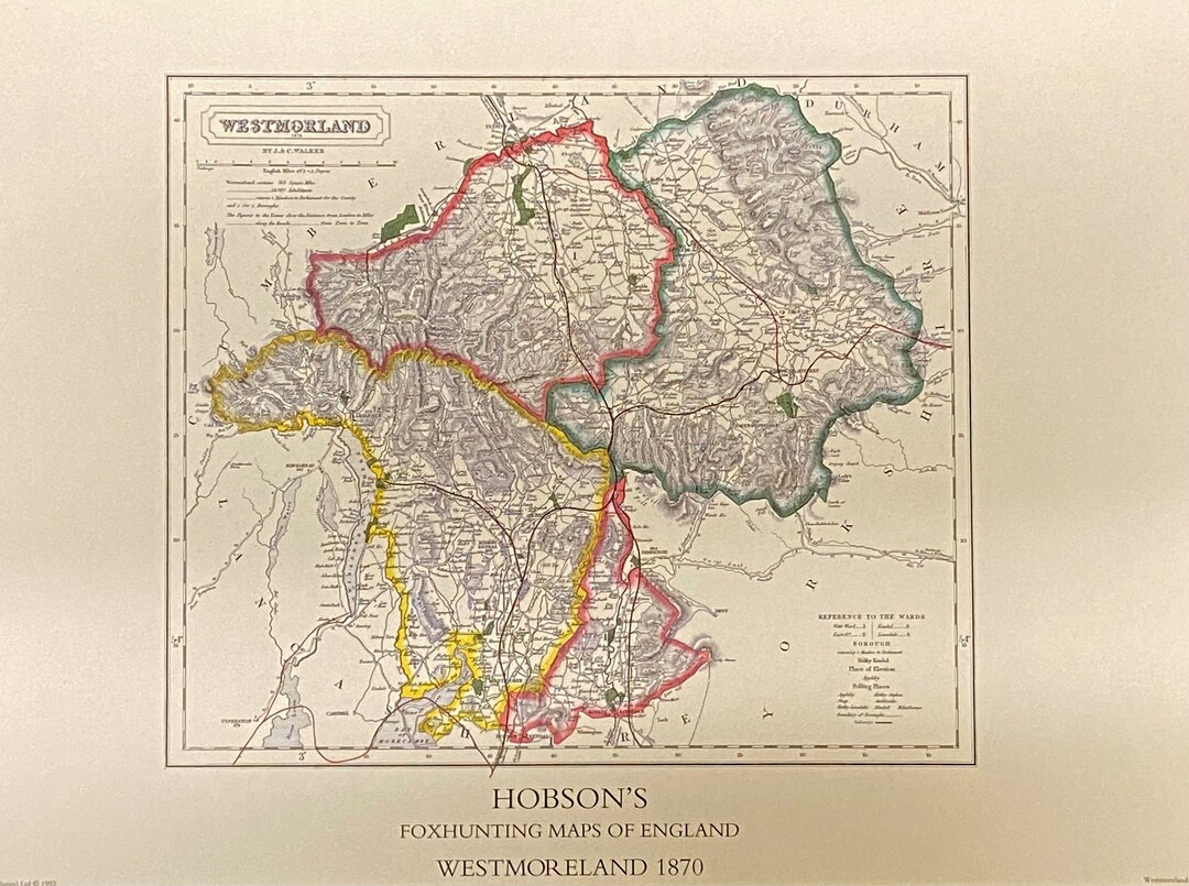 Westmoreland Foxhunting Map 1870 - Fell Hunts - 600x420mm Limited to ...