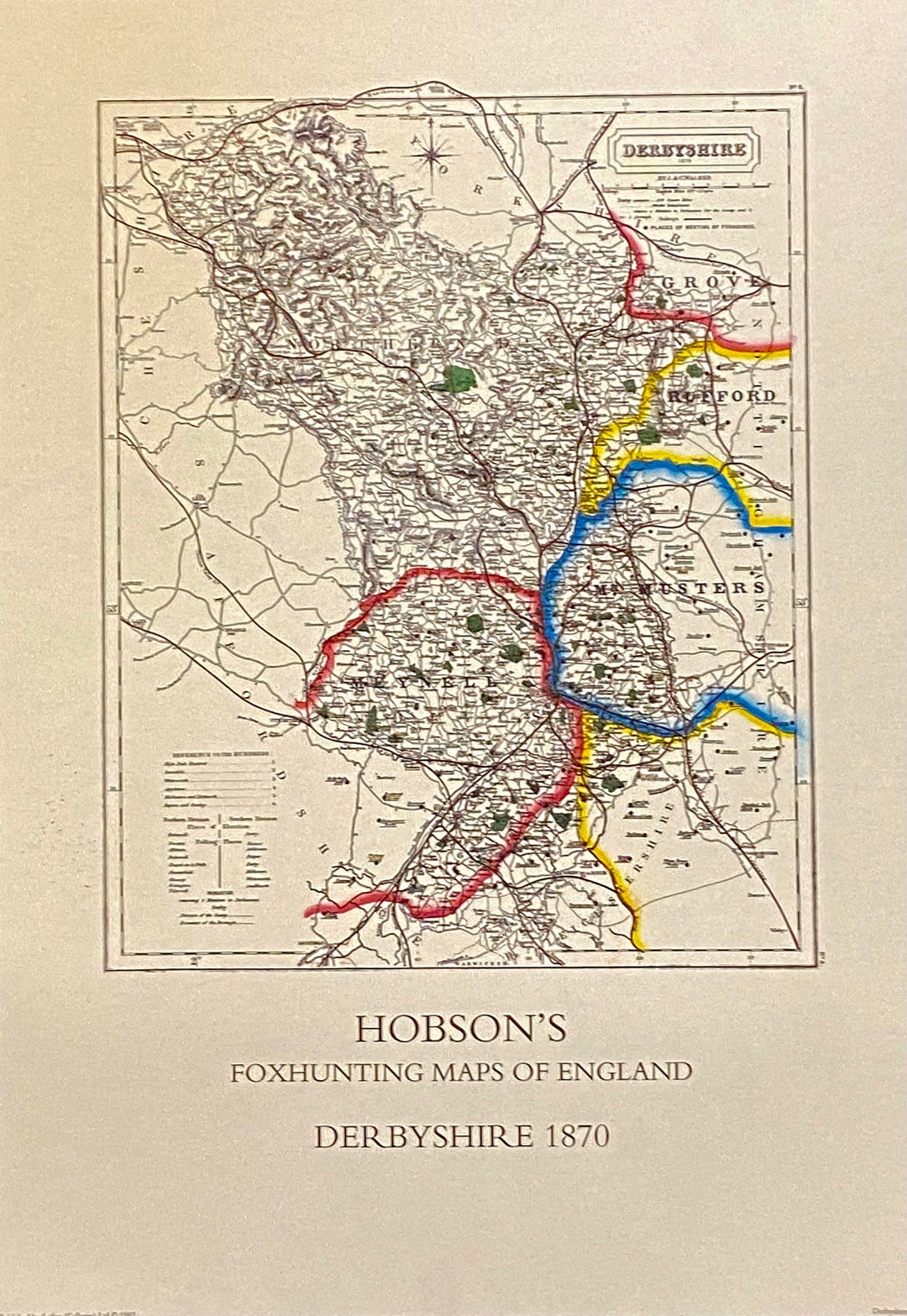 Derbyshire Foxhunting Map 1870 - Meynell Hunt - 600x420mm Limited to ...