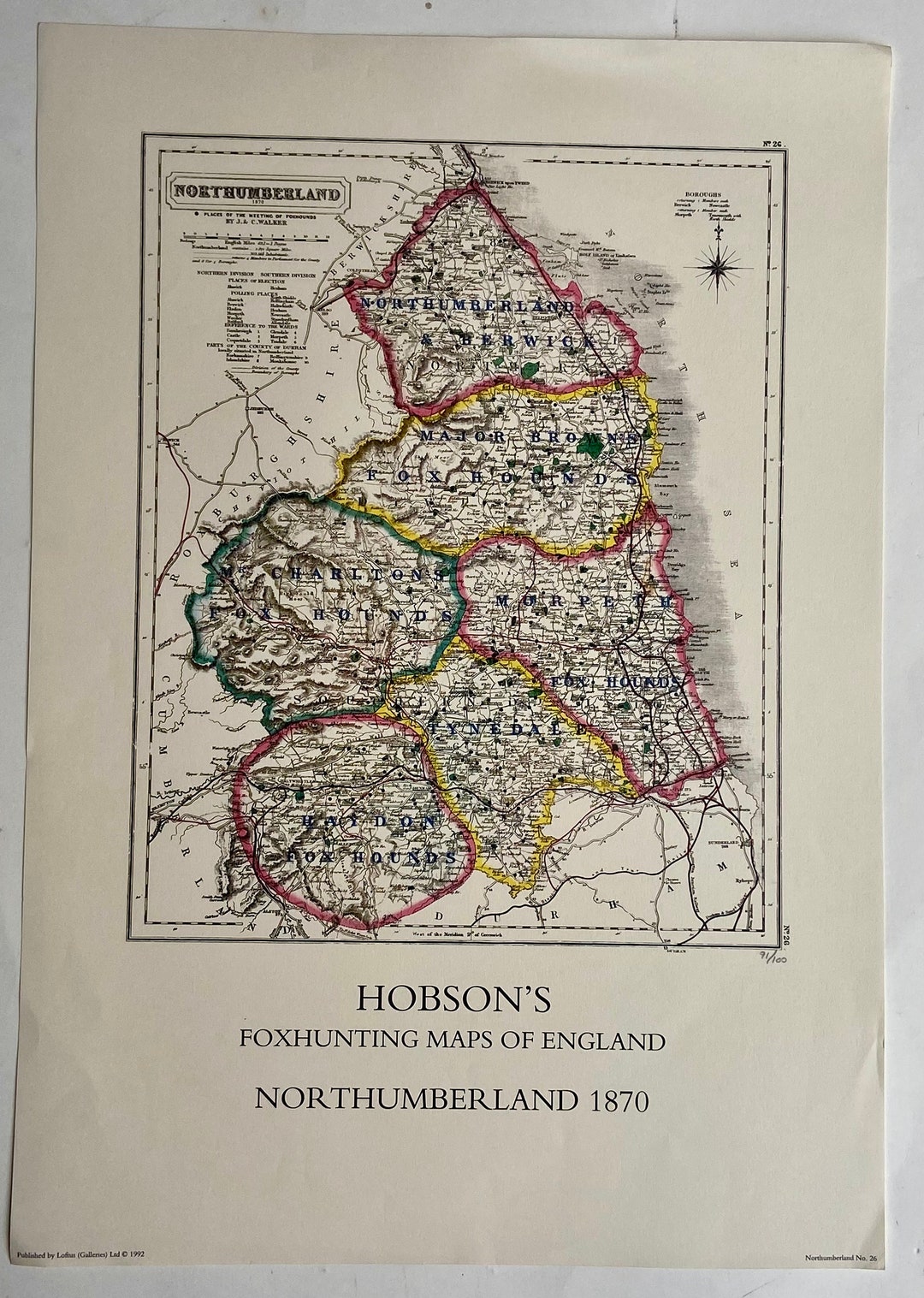 Northumberland Foxhunting Map 1870. Northumberland & Berwick, Morpeth ...