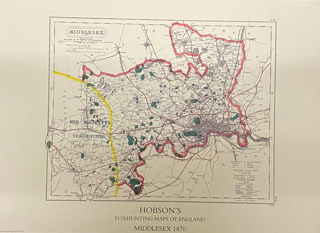 Middlesex Foxhunting Map 1870 - Her Majesty’s Staghounds Hunts and ...