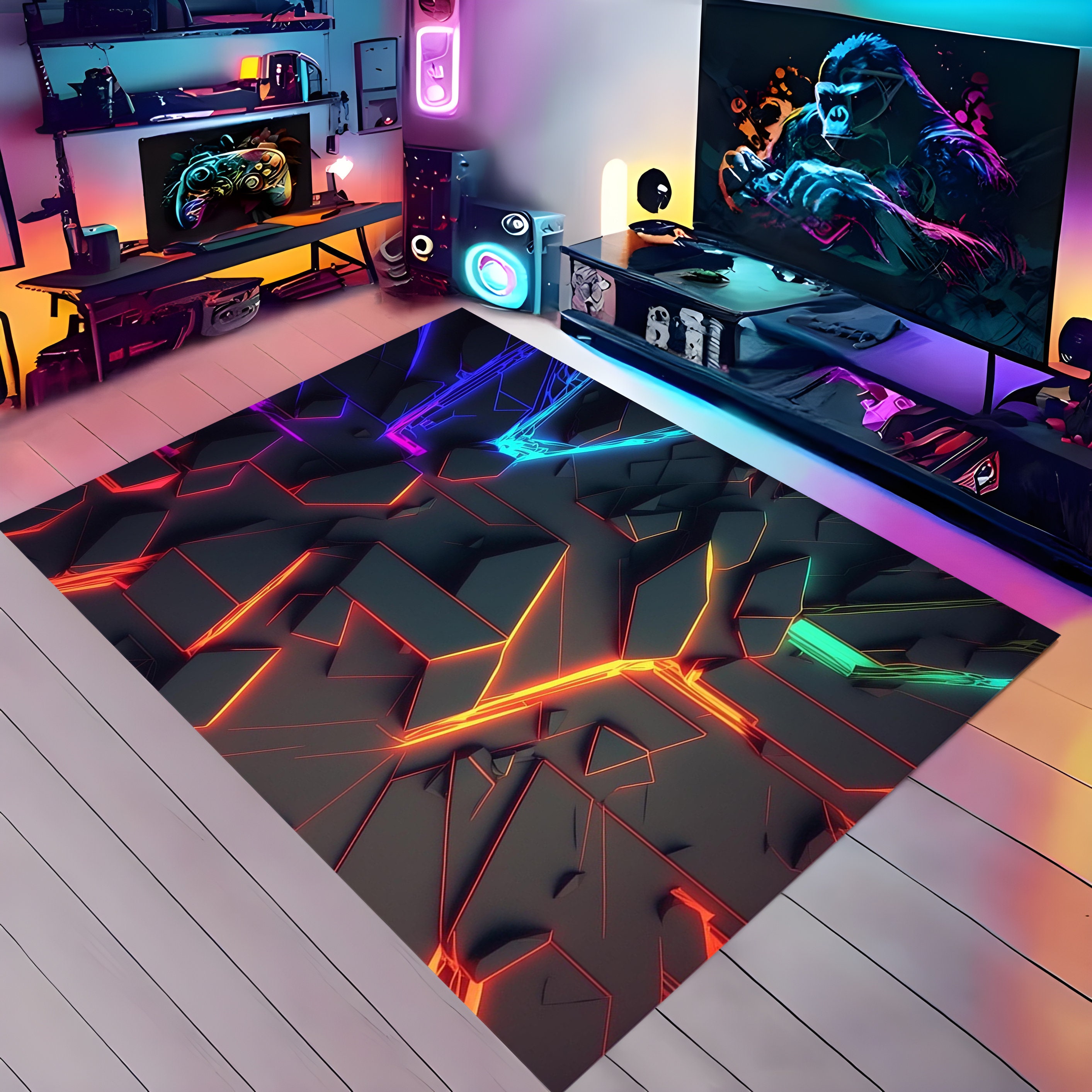 Neon Rug, Gamer Rug, Neon Design Rug, Neon Decor, Game Rug, Neon ...