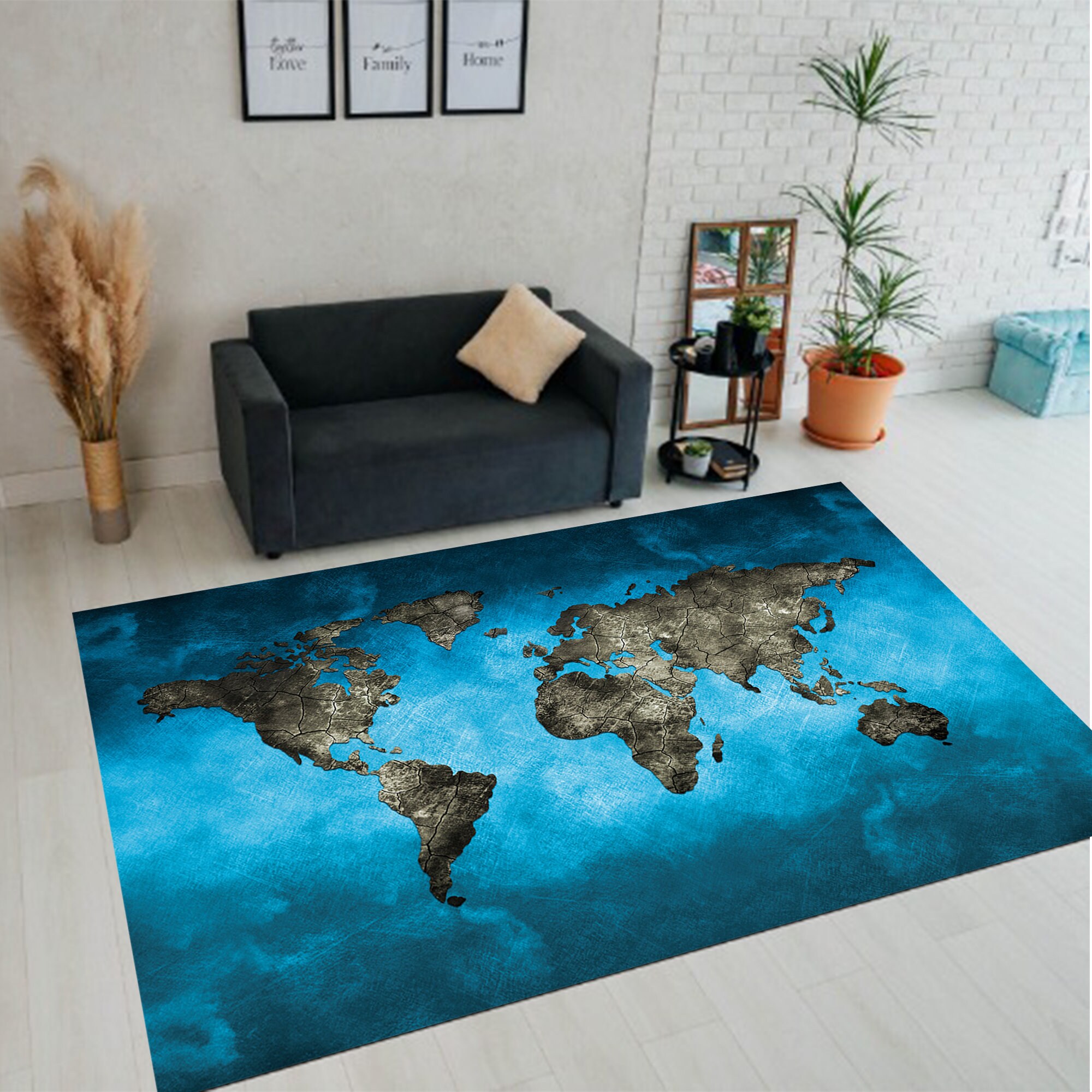 Turquoise World Map Rug, Blue World Map Rug,world Map Rug,map Rugs ...