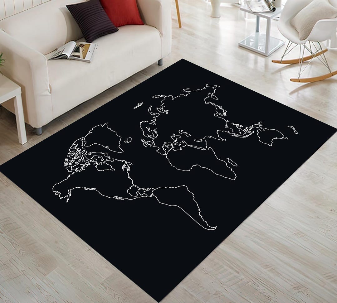Black World Map Rug, World Map Rug,map Rug,atlas World Map Rug,area ...