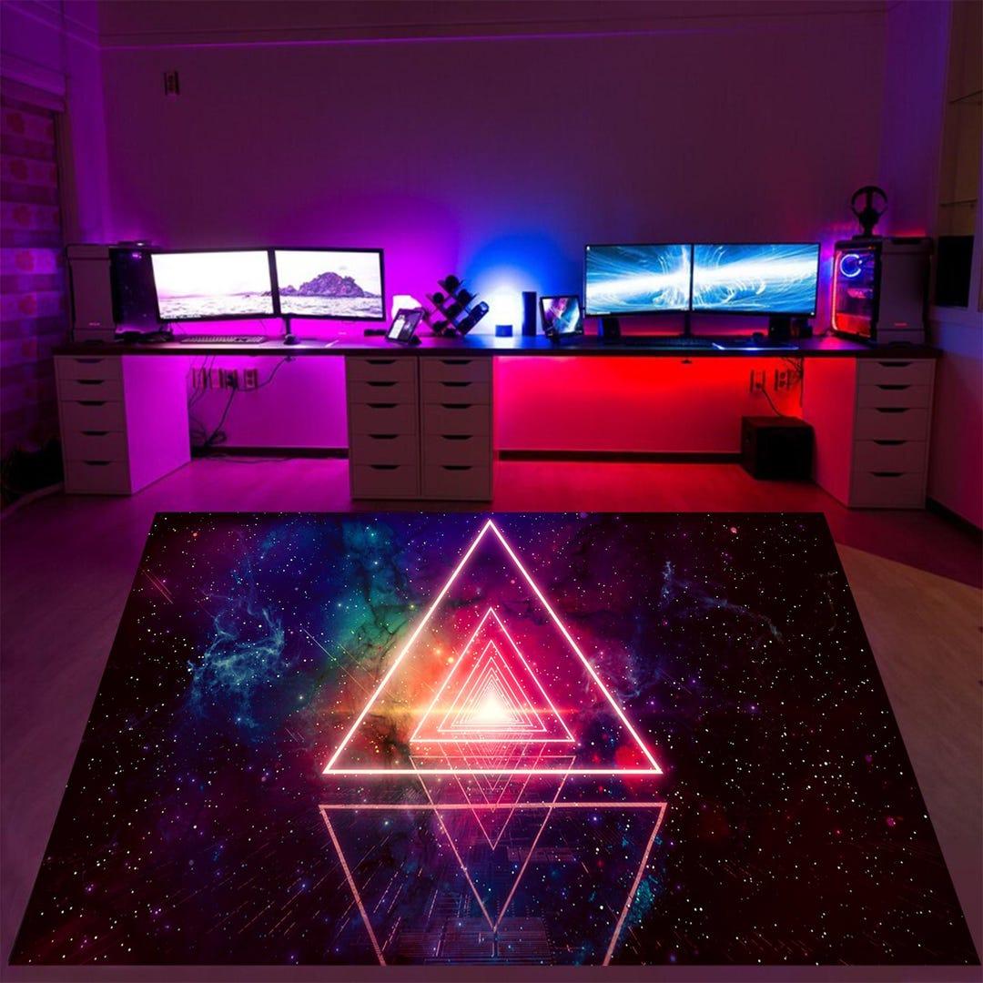 Repeating Radiant Triangles Design in Neon Rainbow Colorful Space Rug ...