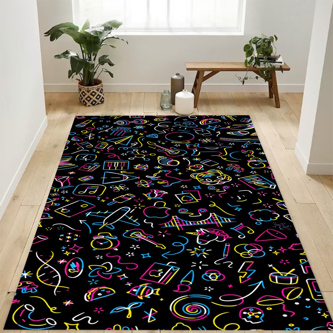 Rainbow Sketches Rug, 80s Arcade Rug, Arcade Bowling Carpet, Arcade ...