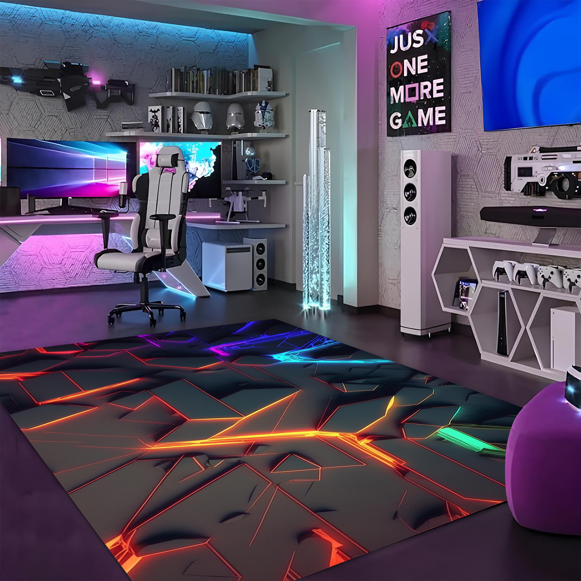 Neon Rug, Gamer Rug, Neon Design Rug, Neon Decor, Game Rug, Neon ...