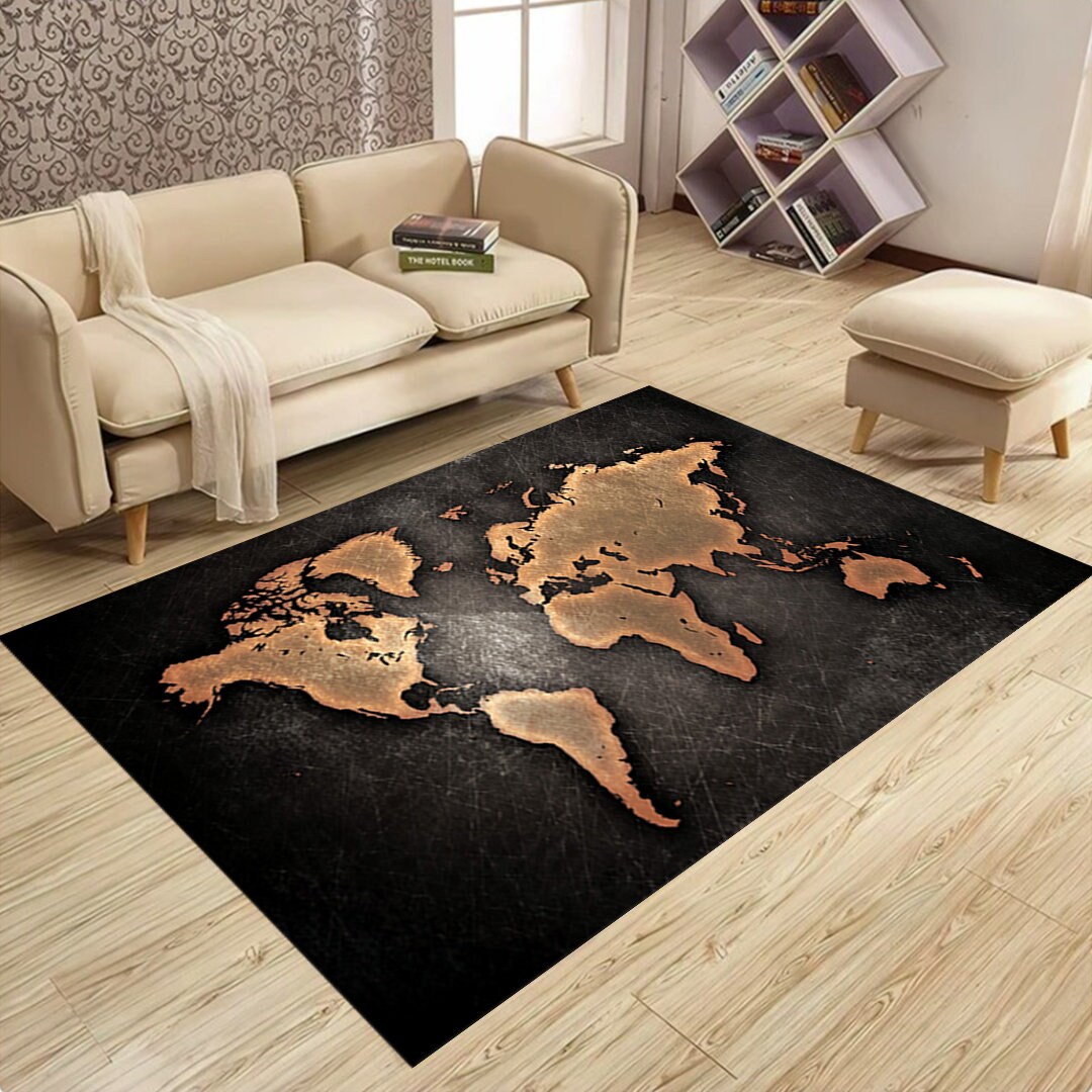 Bronze World Map Rug,world Map Rug,map Rug,atlas World Map Rug,area ...
