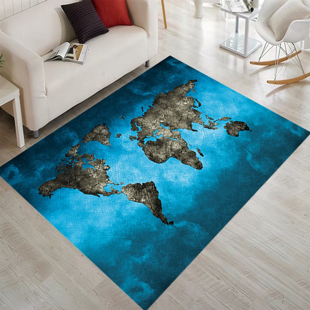 Turquoise World Map Rug, Blue World Map Rug,world Map Rug,map Rugs ...