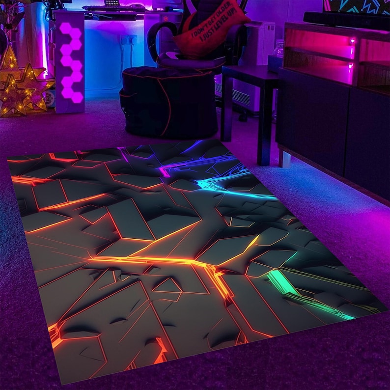 Neon Rug, Gamer Rug, Neon Design Rug, Neon Decor, Game Rug, Neon ...