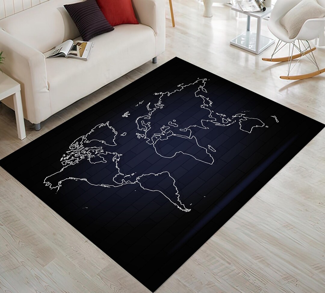 Black World Map Rug, World Map Rug,map Rug,atlas World Map Rug,area ...