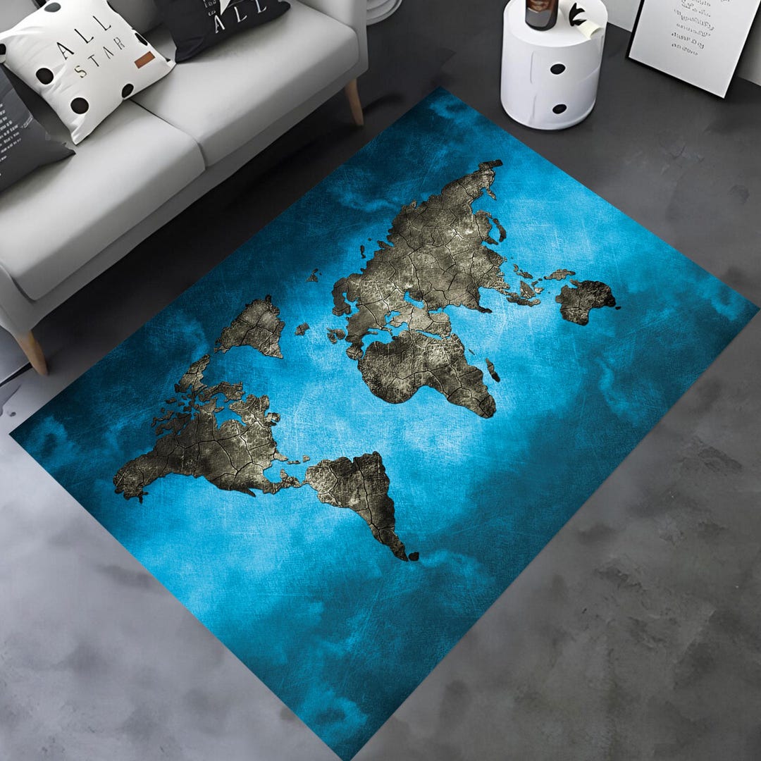 Turquoise World Map Rug, Blue World Map Rug,world Map Rug,map Rugs ...