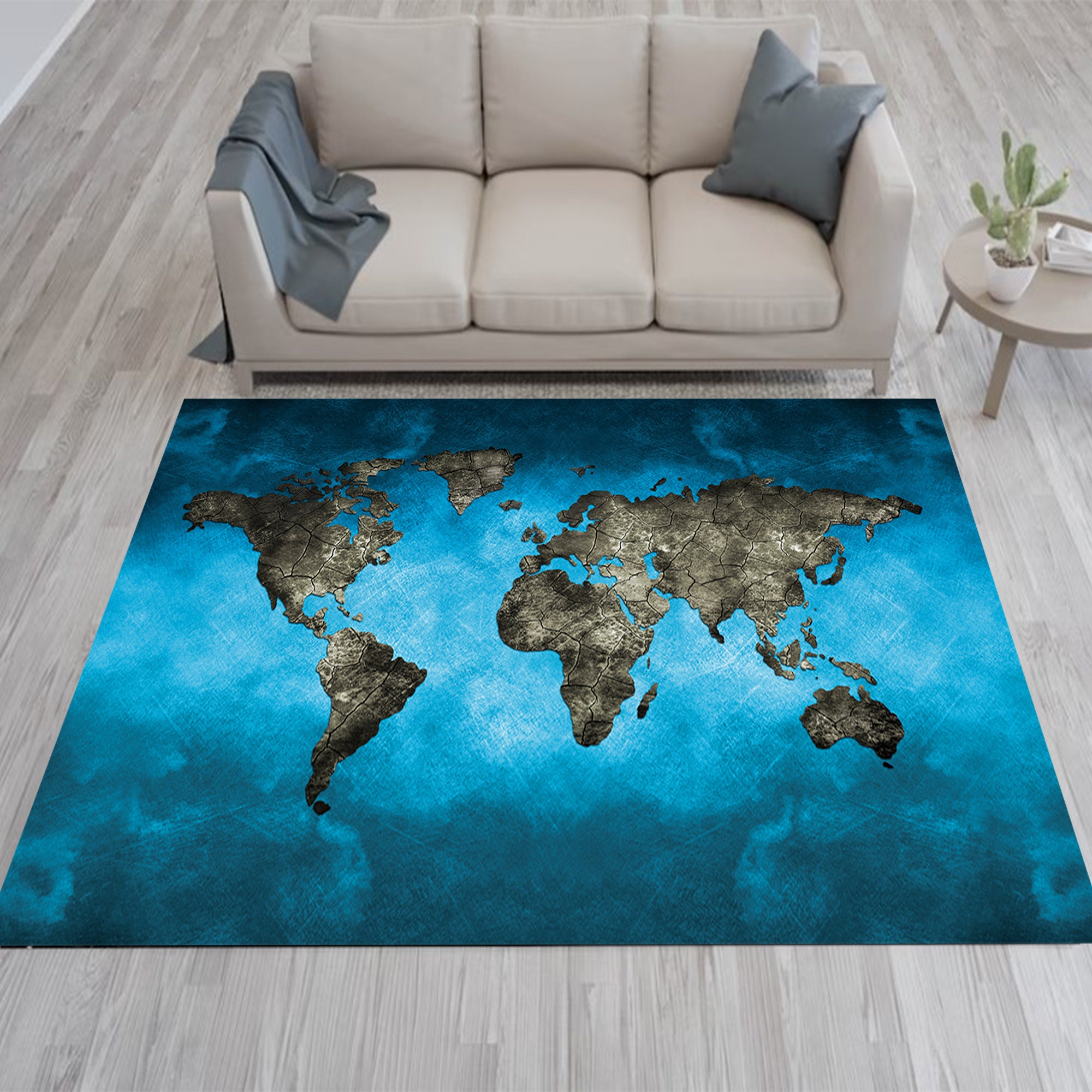 Turquoise World Map Rug, Blue World Map Rug,world Map Rug,map Rugs ...
