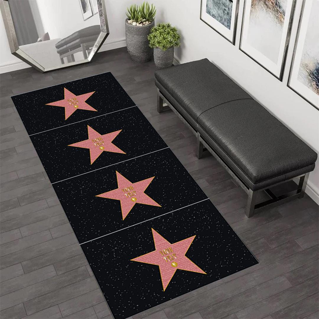 Hollywood Walk of Fame Star Tiled Runner Rug | Recycled Microfiber ...