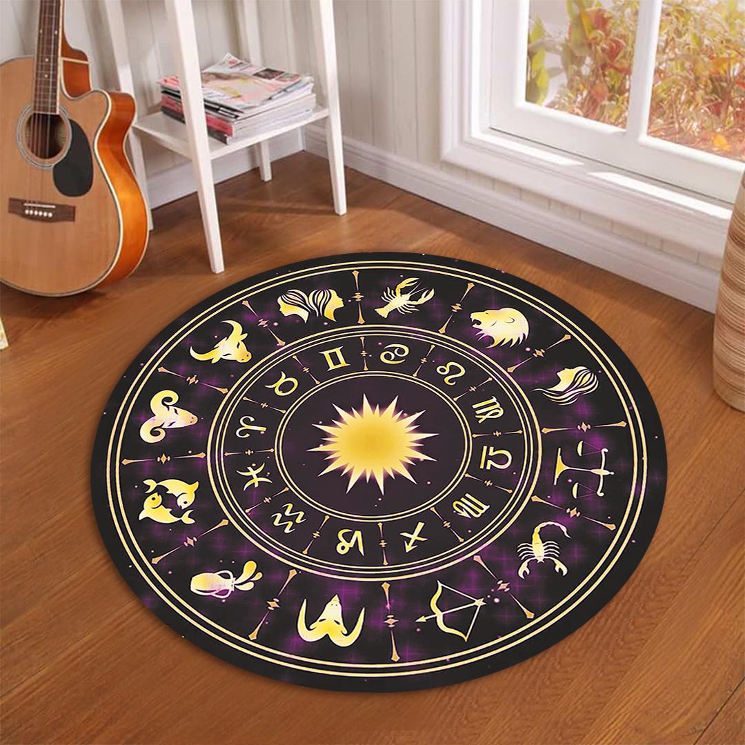 Cosmic Zodiac Ring Round Rug, Astrology Rug, Zodiac Rug, Zodiac Rugs ...