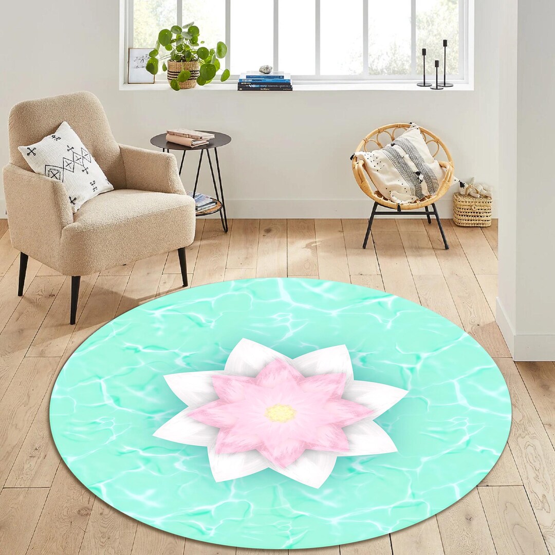 Water Lily Round Rug | Recycled Microfiber Pile, Non-slip Organic ...