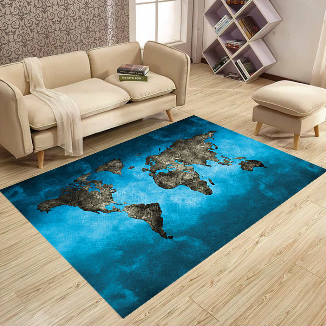 Turquoise World Map Rug, Blue World Map Rug,world Map Rug,map Rugs ...