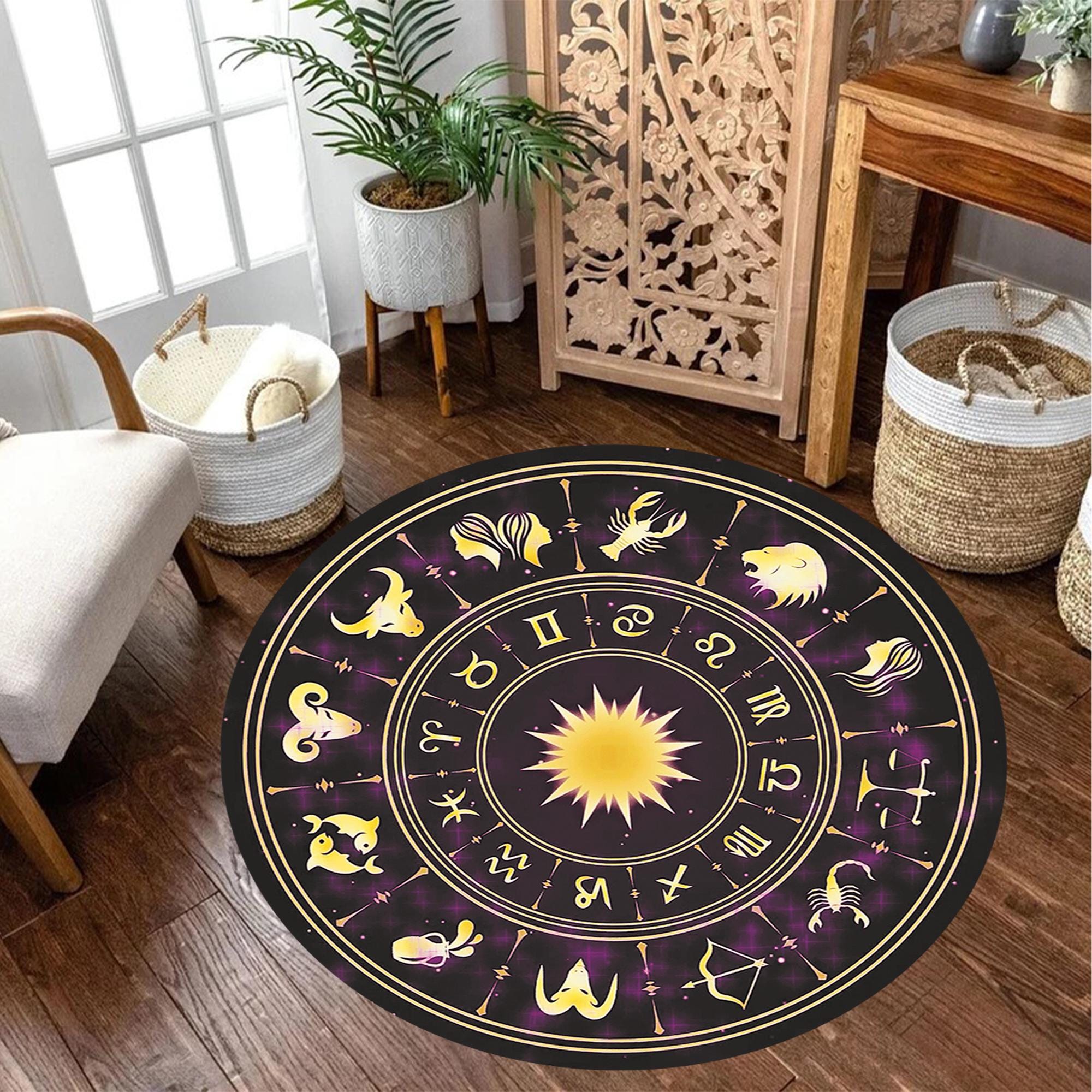 Cosmic Zodiac Ring Round Rug, Astrology Rug, Zodiac Rug, Zodiac Rugs ...