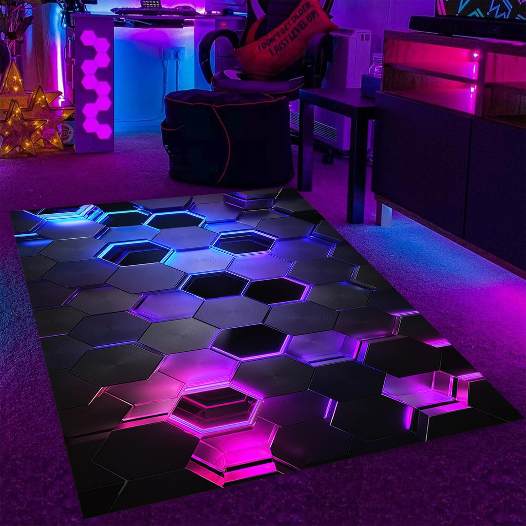 Neon Rug, Gamer Rug, Neon Design Rug, Neon Decor, Game Rug, Neon ...